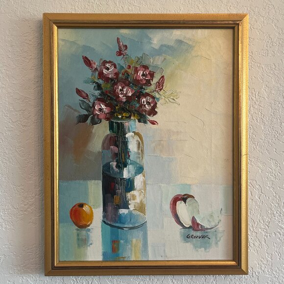 Wall Decor | Vintage Floral Painting Gold Frame Flowers Fruit Framed ...